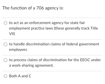 Solved The function of a 706 agency is: to act as an | Chegg.com