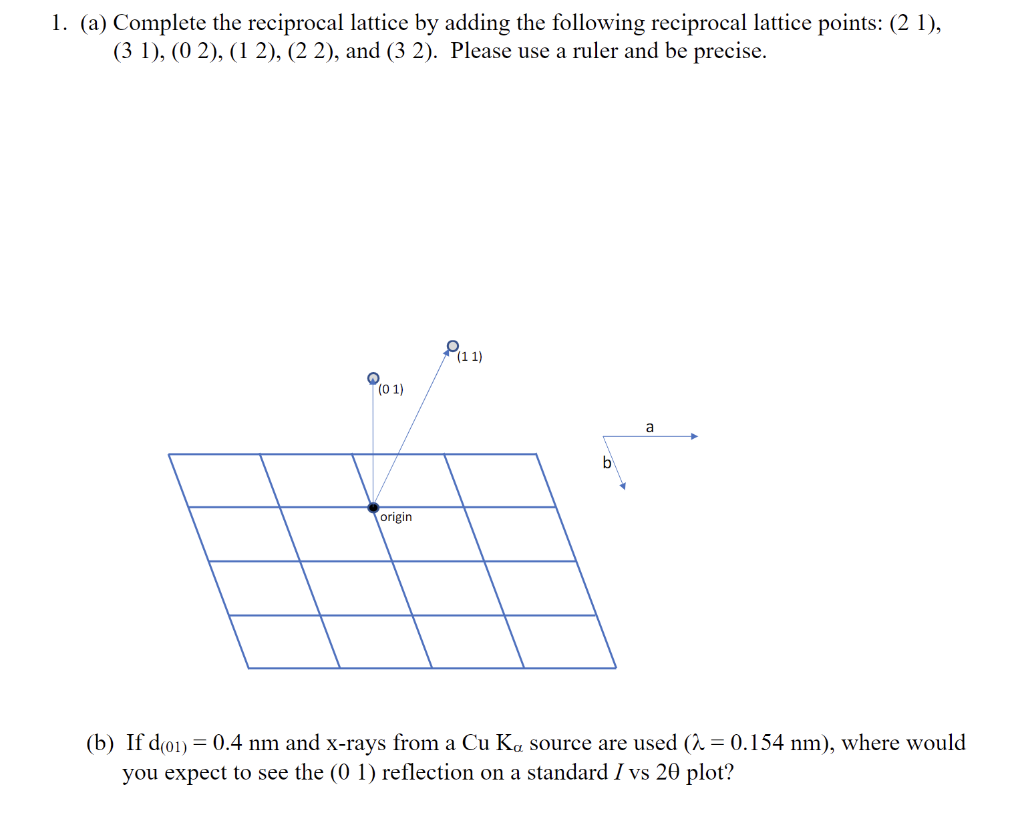Solved 1 A Complete The Reciprocal Lattice By Adding The
