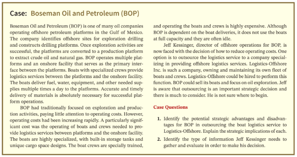 Solved Case: Boseman Oil and Petroleum (BOP) Boseman Oil and | Chegg.com