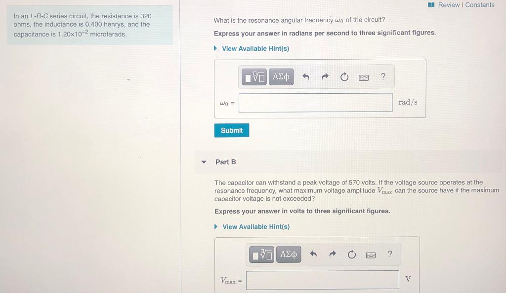Solved A Review 1 Constants In an L-R-C series circuit, the | Chegg.com