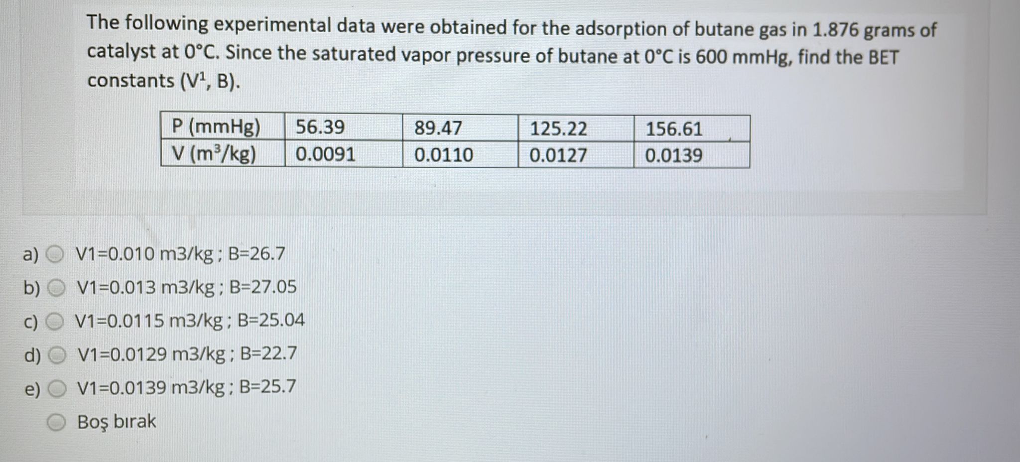 Solved The following experimental data were obtained for the | Chegg.com