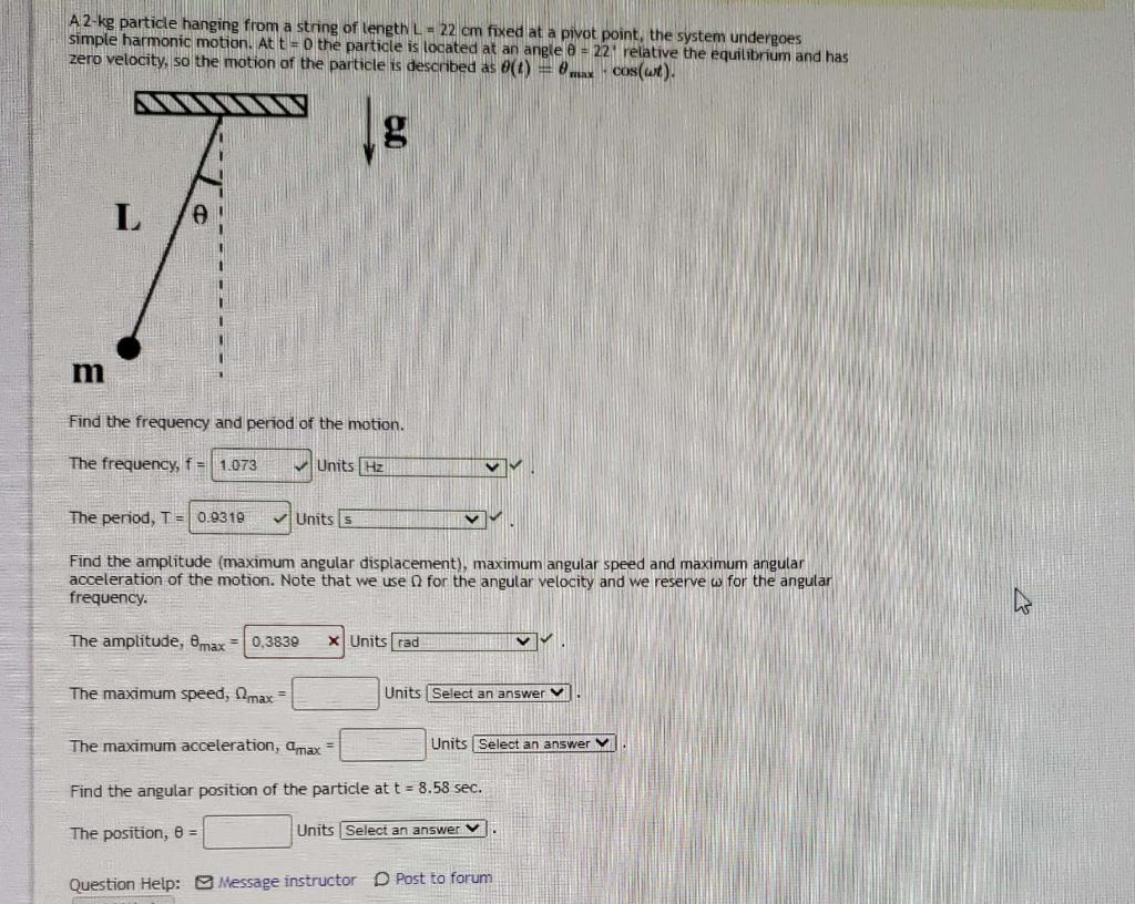 Solved A 2-kg particle hanging from a string of length L = | Chegg.com
