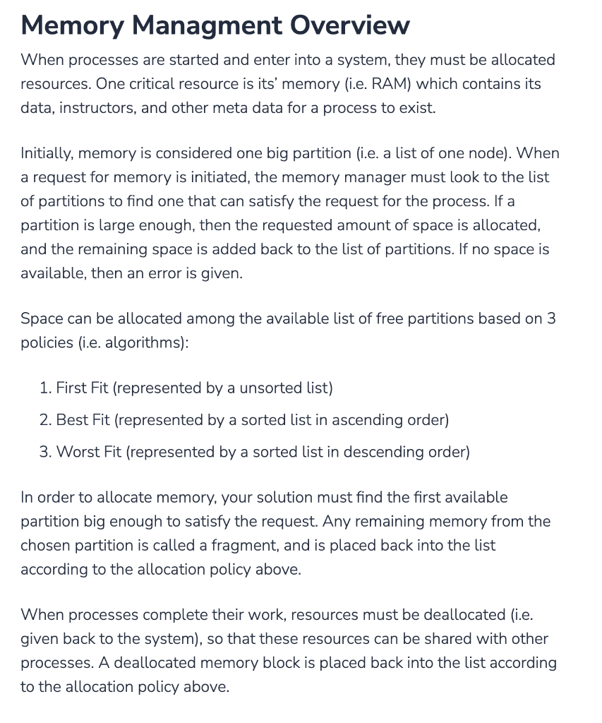 Solved Memory Managment Overview When processes are started | Chegg.com