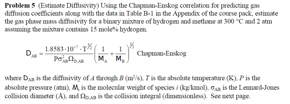 Solved Problem 5 Estimate Diffusivity Using The 8869