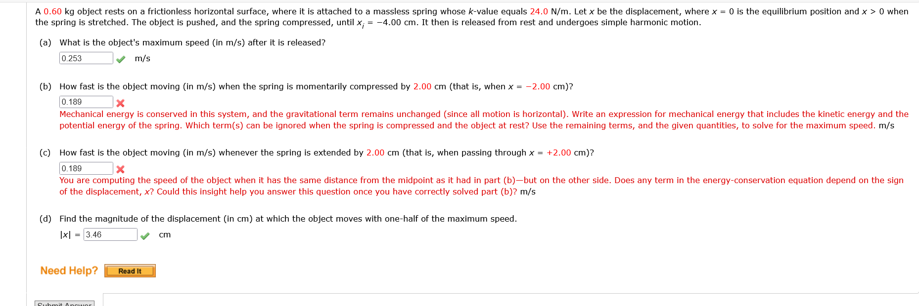 Solved the spring is stretched. The object is pushed, and | Chegg.com
