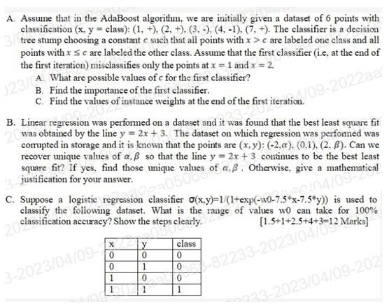 Solved A. Assume that in the AdaBoost algorithm, we are | Chegg.com