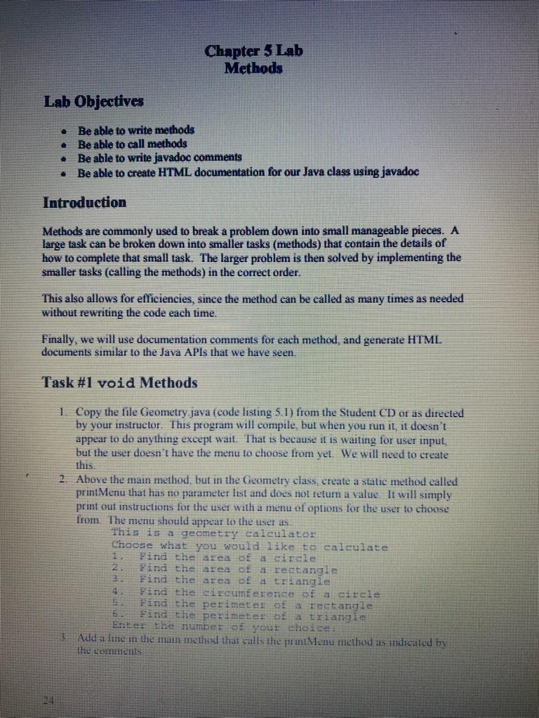 Solved Lab Objectives - Beabla to write methods - Beable to | Chegg.com