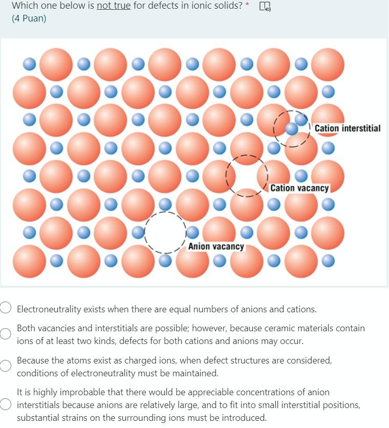 Solved Which one below is not true for defects in ionic | Chegg.com