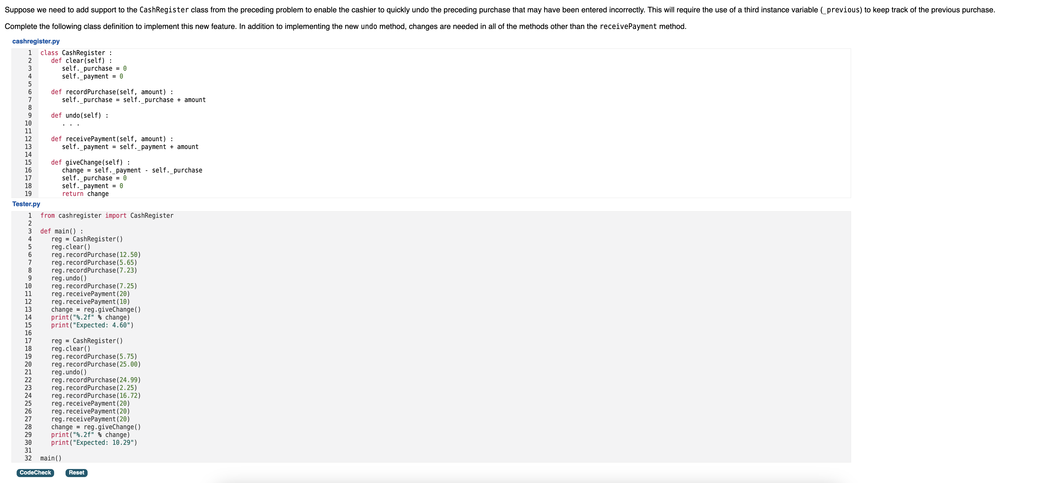 Solved cashregister.py class CashRegister : def clear(self) | Chegg.com