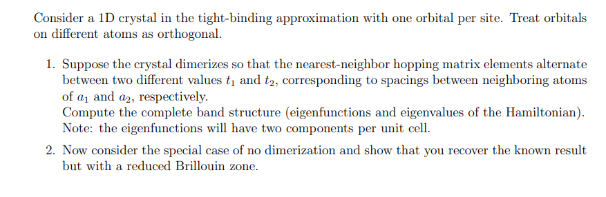 Solved Consider a 1D crystal in the tight-binding | Chegg.com