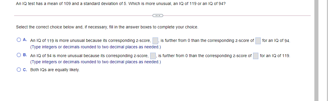 Solved An IQ test has a mean of 109 and a standard deviation | Chegg.com