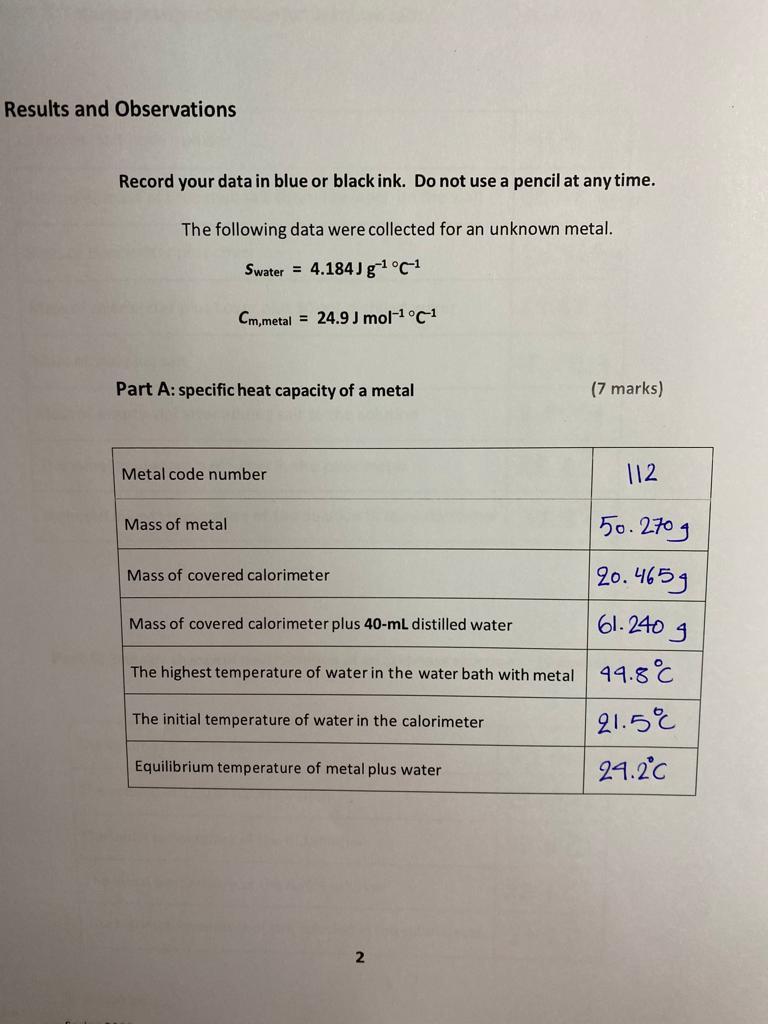 Solved Hello... I need your help with chemistry 1 lab: The | Chegg.com