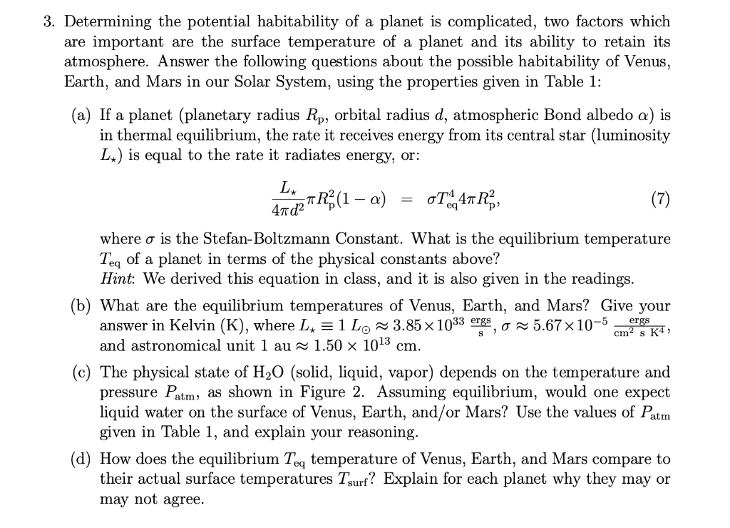 Determining the potential habitability of a planet is | Chegg.com