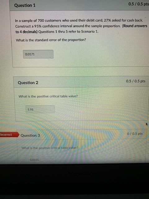 Solved Question 1 0.5/0.5 pts In a sample of 700 customers | Chegg.com