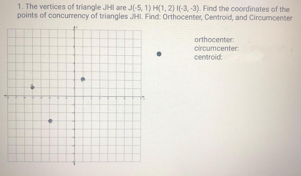 Solved 1. The vertices of triangle JHI are J(-5,1) H(1, 2) | Chegg.com