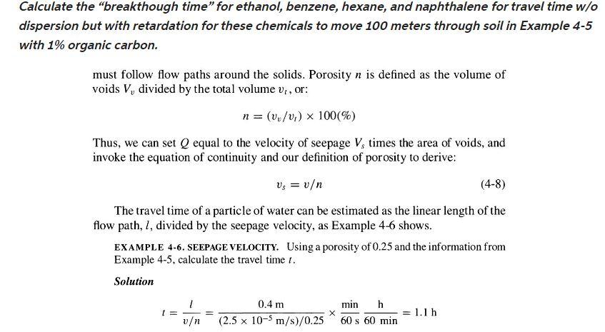 Calculate the "breakthough time" for ethanol, | Chegg.com