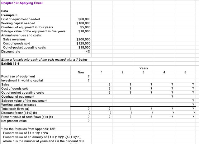Solved Chapter 13: Applying Excel Data Example E Cost of | Chegg.com