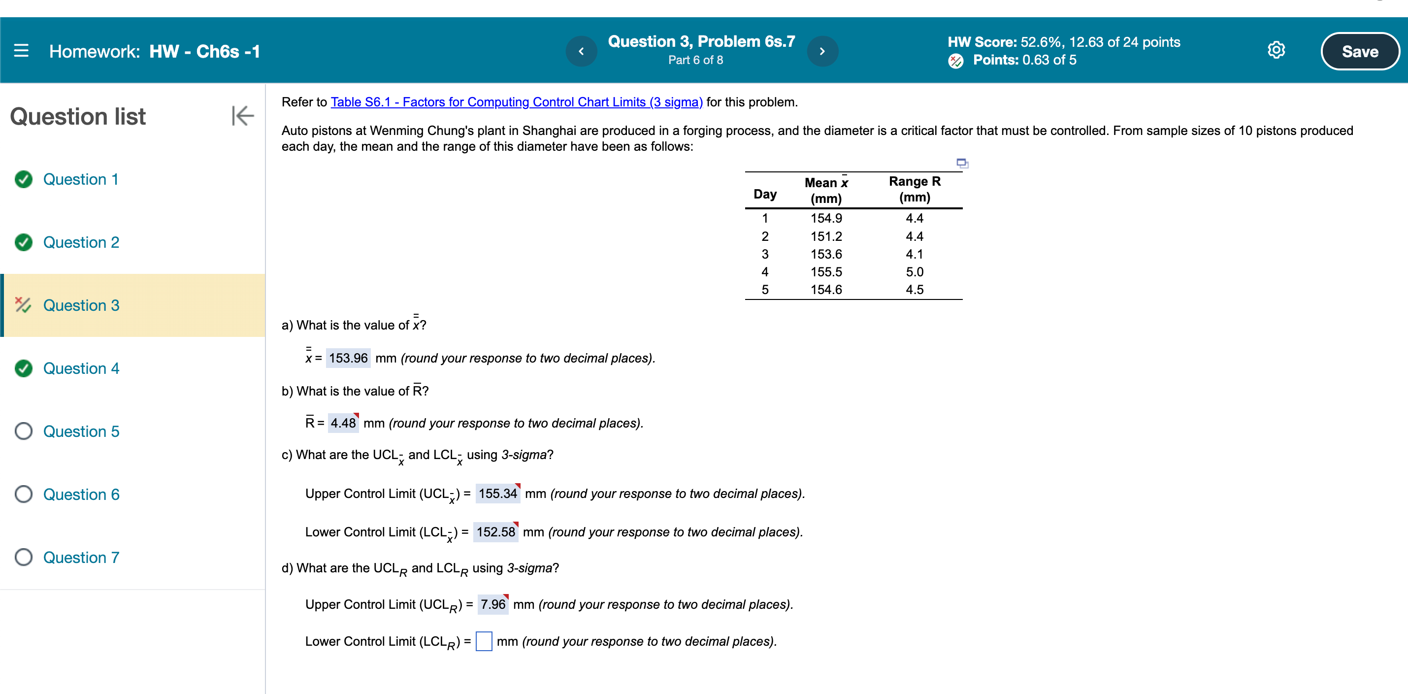 Solved Refer to Table S6.1 - Factors for Computing_Control | Chegg.com