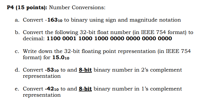 Solved Number Conversions:a. ﻿Convert -16310 ﻿to binary | Chegg.com