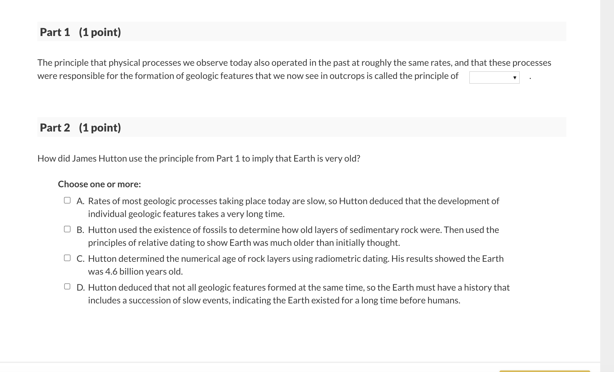 Solved Part 1 (1 ﻿point)The principle that physical | Chegg.com