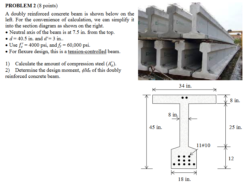 Solved PROBLEM 2 (8 ﻿points)A doubly reinforced concrete | Chegg.com