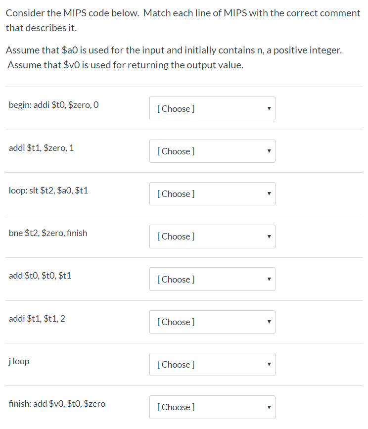 Solved Consider the MIPS code below. Match each line of MIPS | Chegg.com