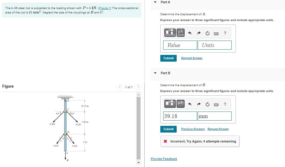 Solved The A-36 steel rod is subjected to the loading shown | Chegg.com