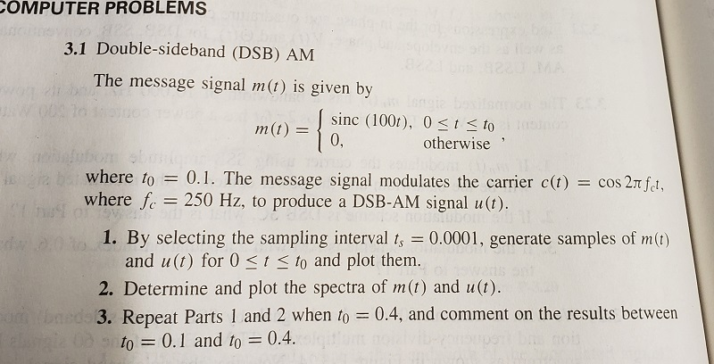 The Message Signal Mt Which Is Given In Problem 