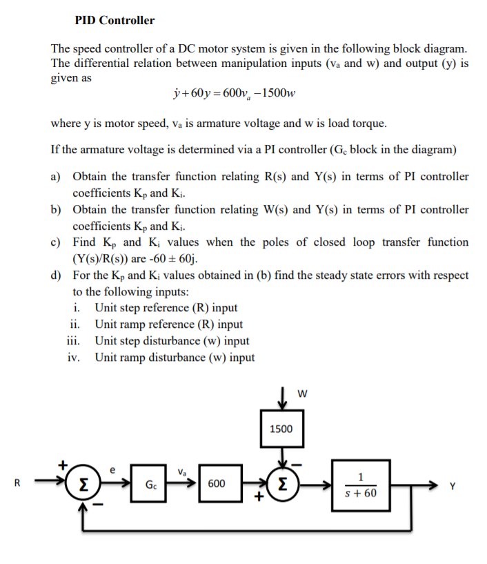 PID Controller The speed controller of a DC motor | Chegg.com