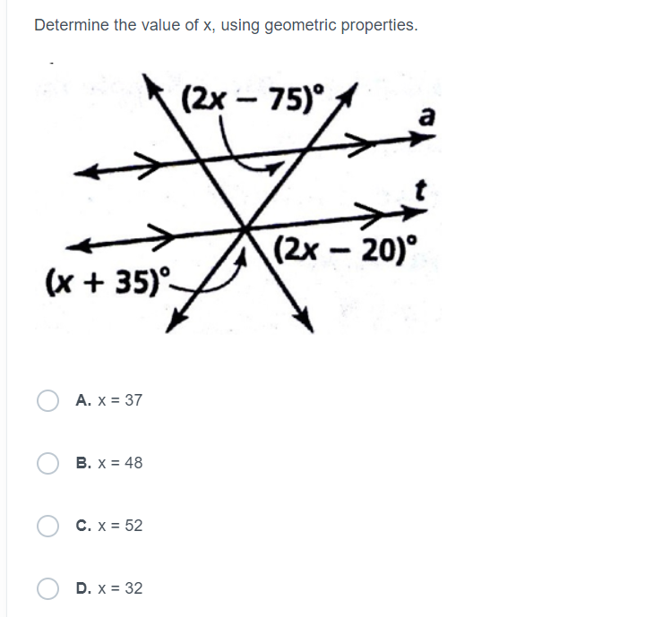 Solved Determine the value of x, using geometric properties. | Chegg.com
