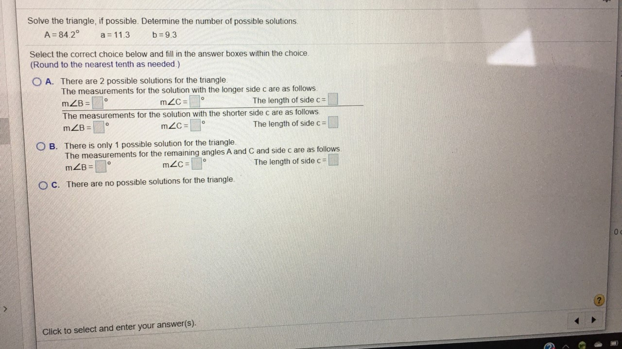 Solved Solve the triangle, if possible. Determine the number | Chegg.com