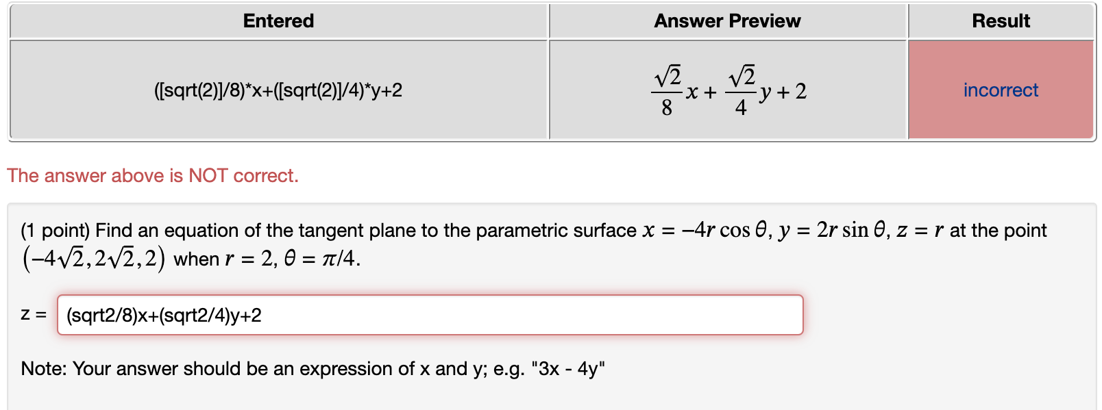 Solved The answer above is NOT correct. (1 point) Find an | Chegg.com