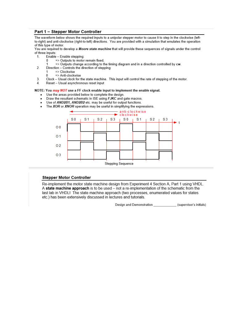 Part 1 - Stepper Motor Controller The waveform below | Chegg.com