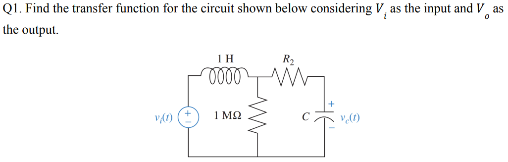 Solved Q1. Find the transfer function for the circuit shown | Chegg.com