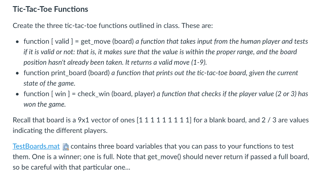 Tic-Tac-Toe Functions Create the three tic-tac-toe | Chegg.com
