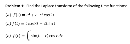 Solved Problem 1: Find the Laplace transform of the | Chegg.com