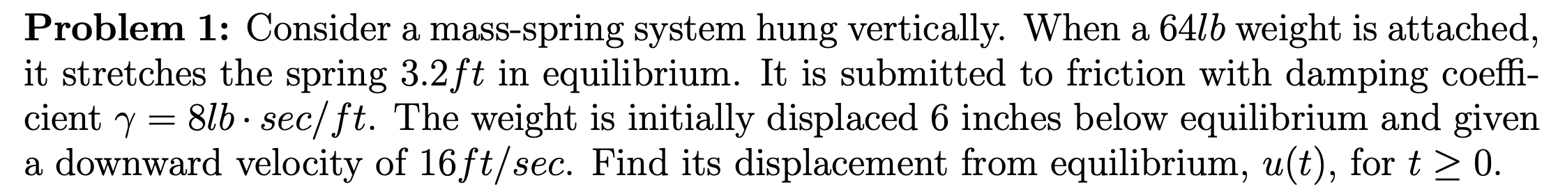 Solved Problem 1: Consider a mass-spring system hung | Chegg.com