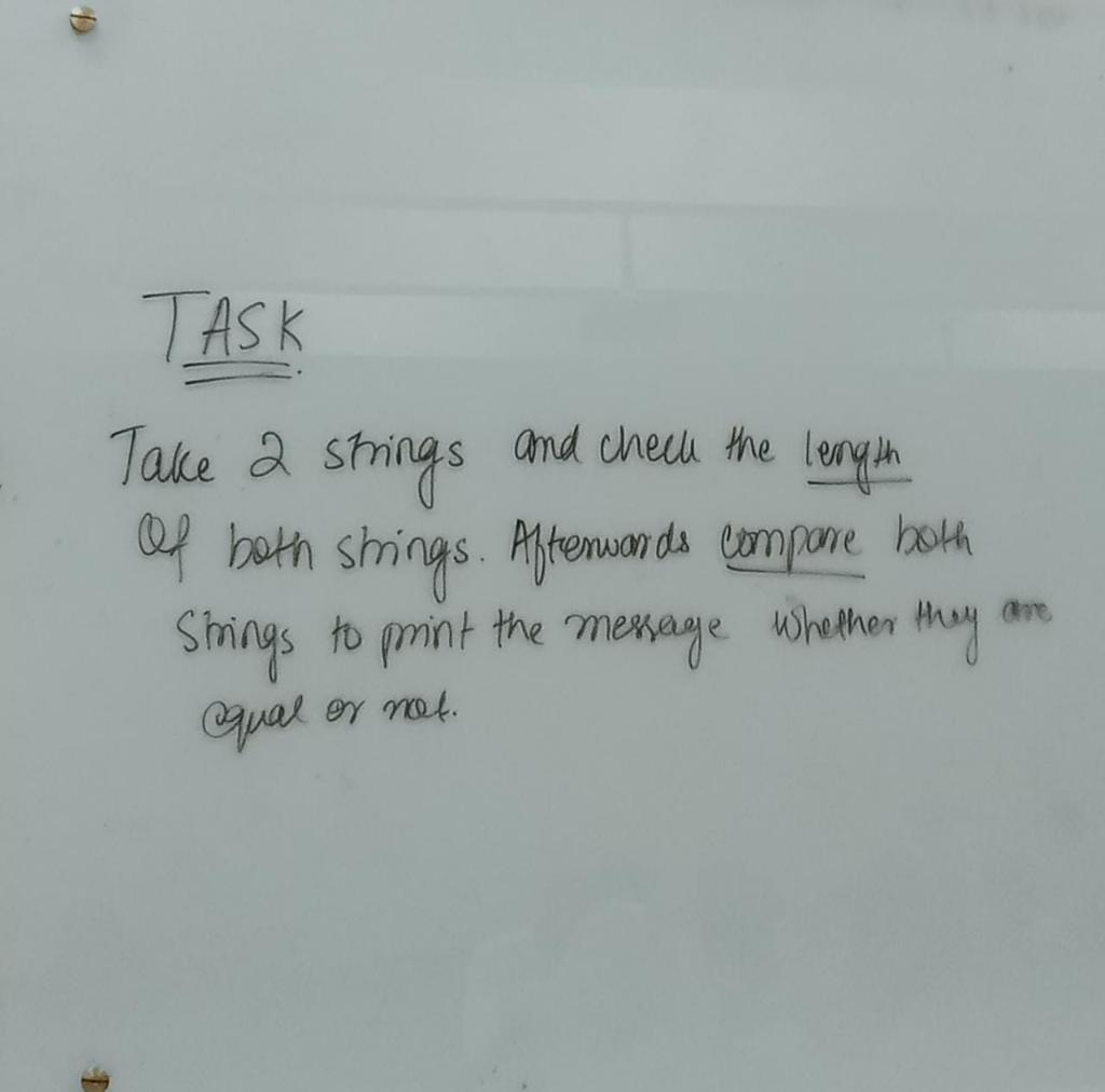 Solved TASK Take 2 strings and check the length Of both | Chegg.com