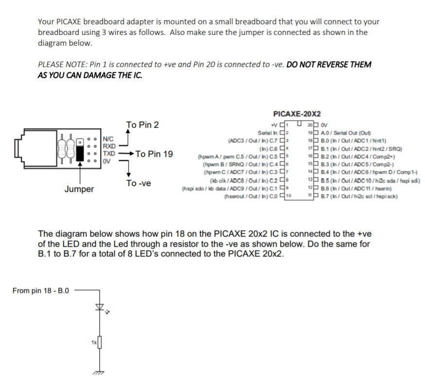 Solved Your PICAXE breadboard adapter is mounted on a small | Chegg.com