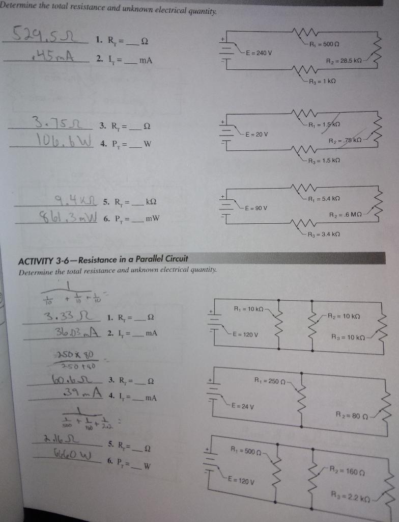 Solved Determine the total resistance and unknown electrical | Chegg.com