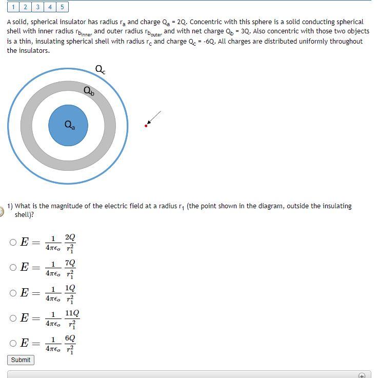 Solved 1 2 3 A solid, spherical insulator has radius ra and | Chegg.com
