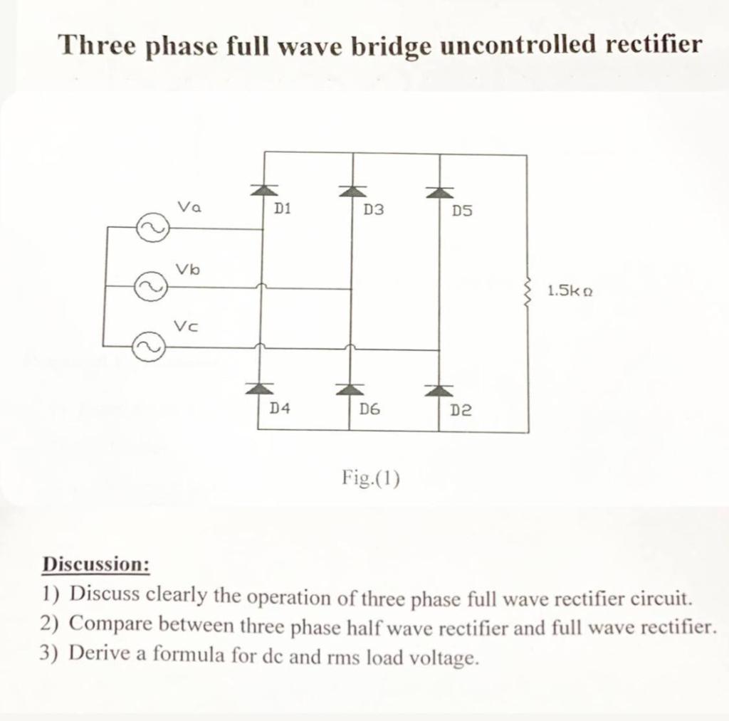 Solved Three phase full wave bridge uncontrolled rectifier | Chegg.com