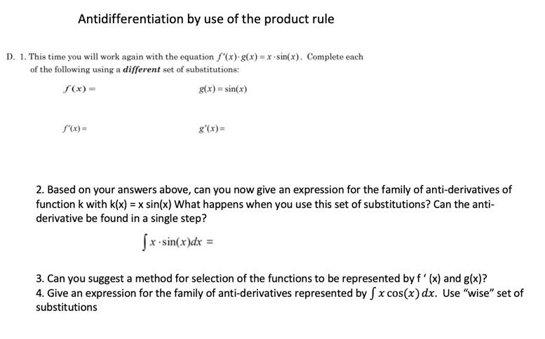 Solved Antidifferentiation by use of the product rule D. 1. | Chegg.com