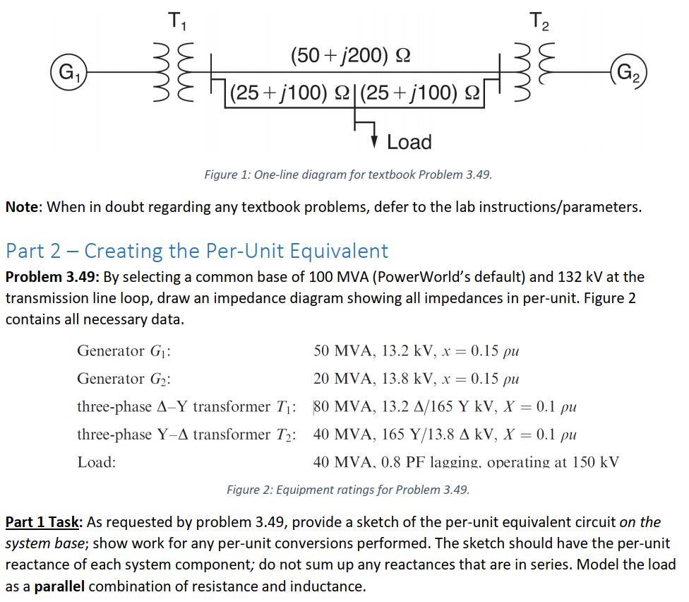 Solved Figure 1: One-line diagram for textbook Problem 3.49. | Chegg.com