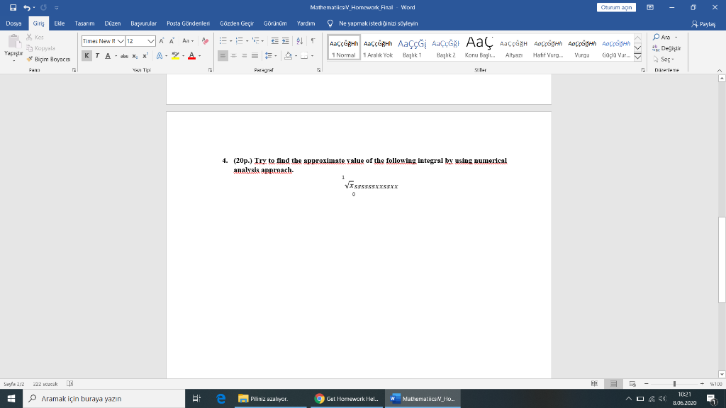 MathematicsIV_Homework Final - Word turum agin Dosya | Chegg.com
