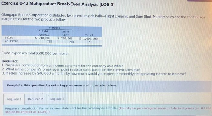 Solved Exercise 6-12 Multiproduct Break-Even Analysis | Chegg.com