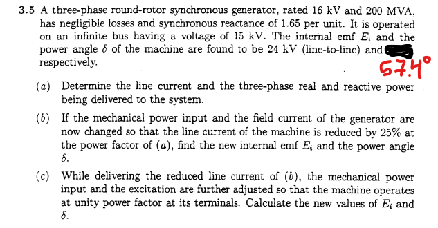 Solved 3.5 A three-phase round-rotor synchronous generator, | Chegg.com