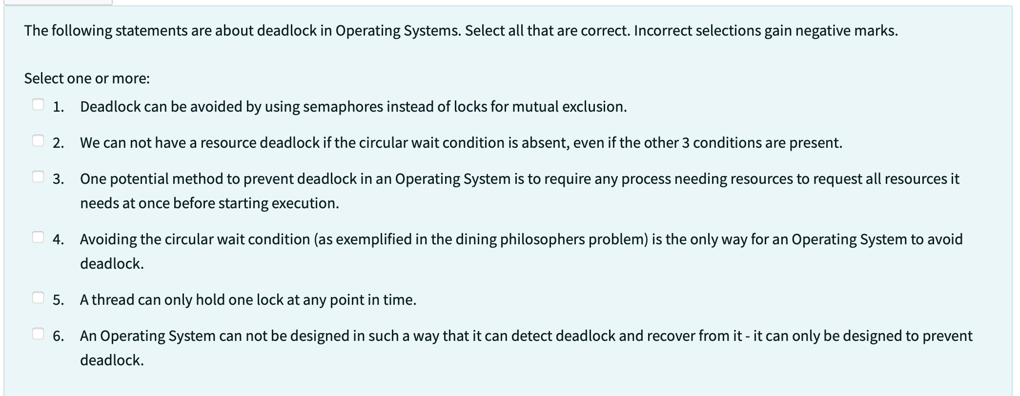 Solved The following statements are about deadlock in | Chegg.com