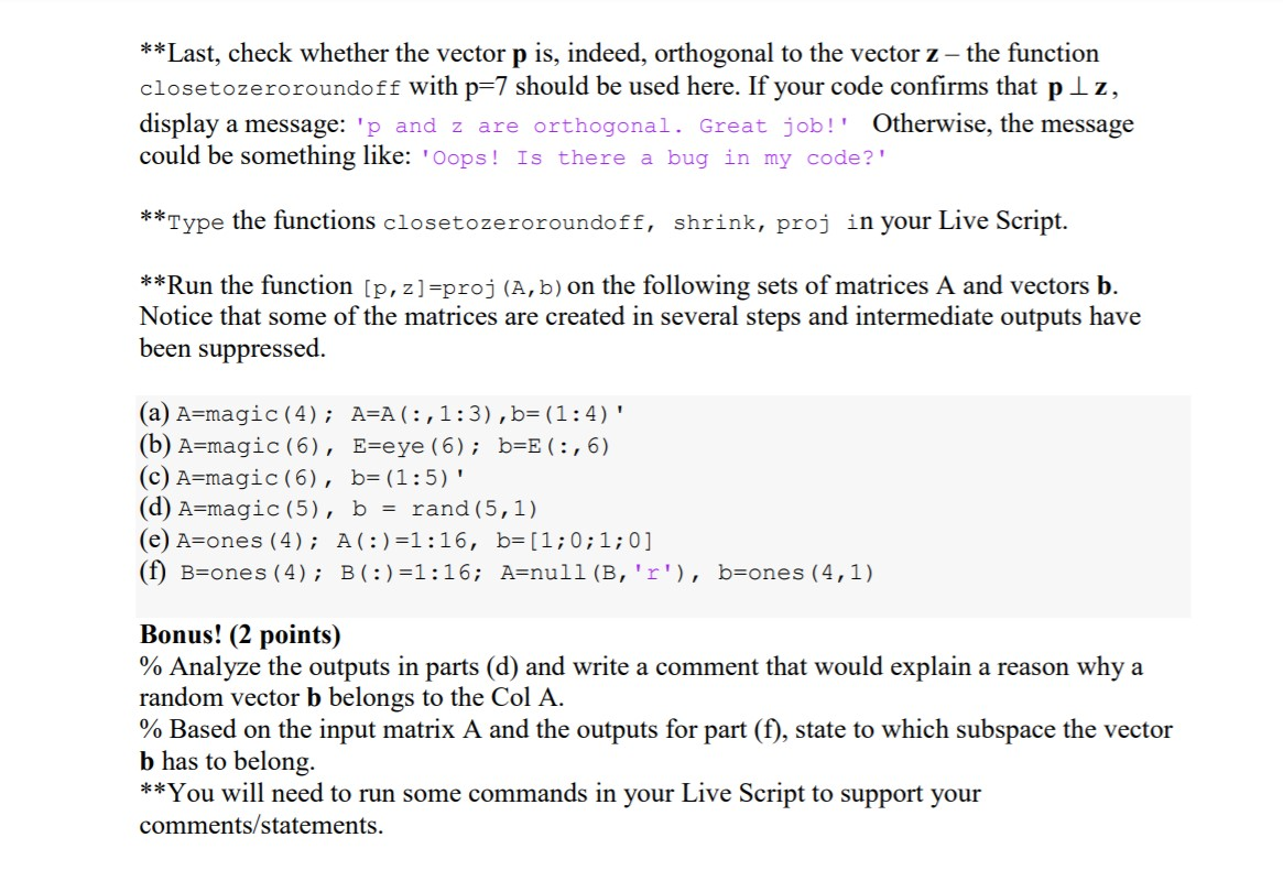 Part III. Orthogonal Projections & Least-Squares | Chegg.com