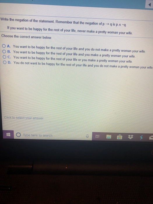 Solved Write the negation of the statement Remember that the | Chegg.com